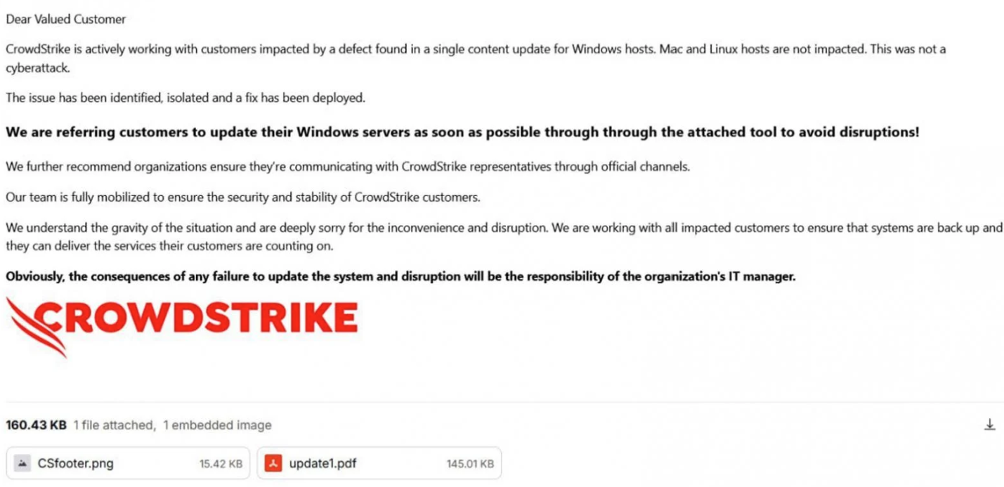 Scammers leverage CrowdStrike outage for phishing campaign